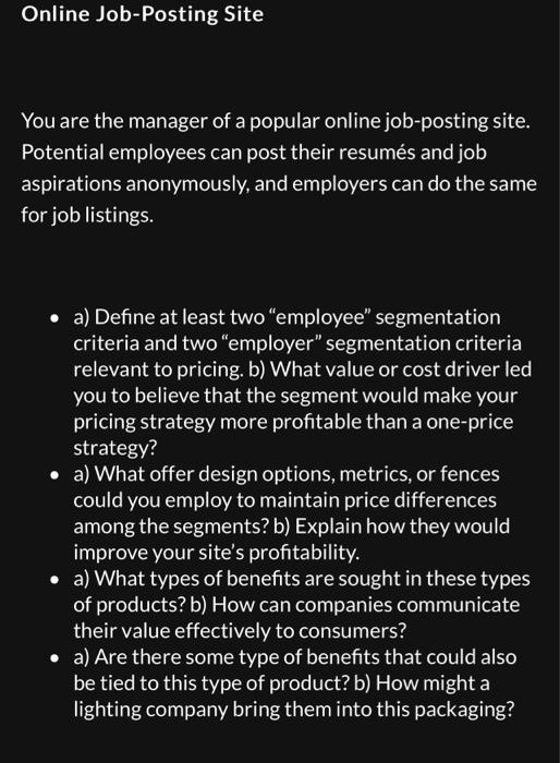 Solved Online Job-Posting Site You are the manager of a | Chegg.com