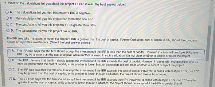 Problems with the IRR method Acme Oscillators is | Chegg.com