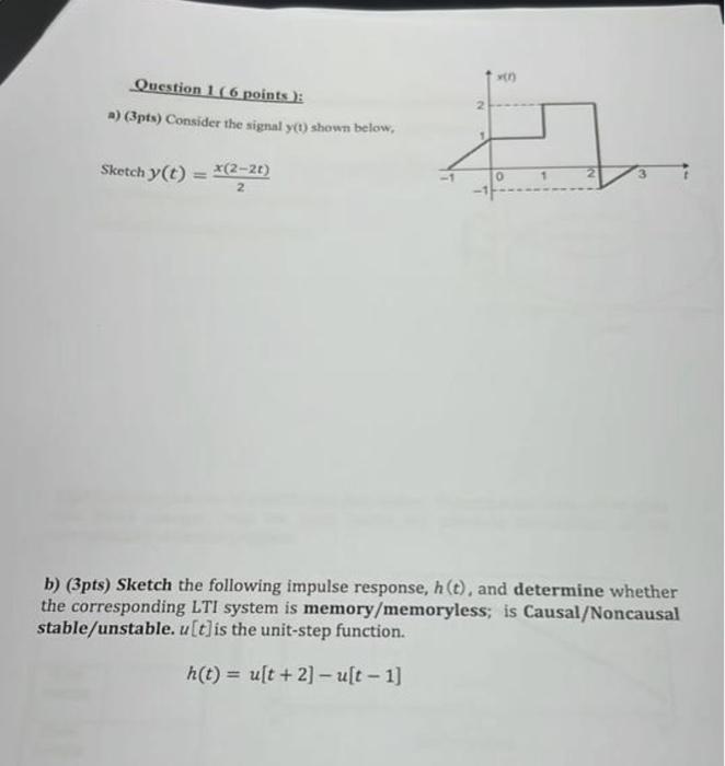 Solved a) (3pts) Consider the signal y(t) shown below, | Chegg.com