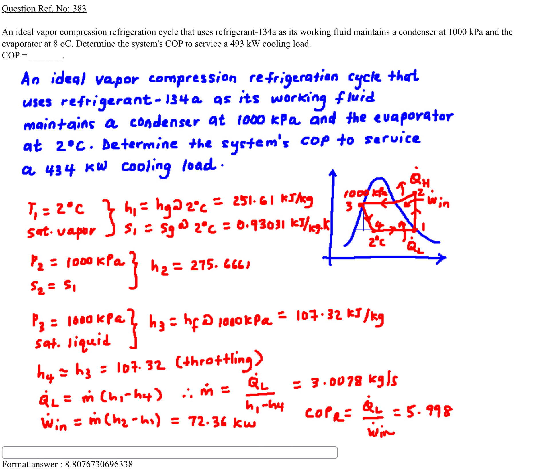 Solved Question Ref. No: 383An ideal vapor compression | Chegg.com