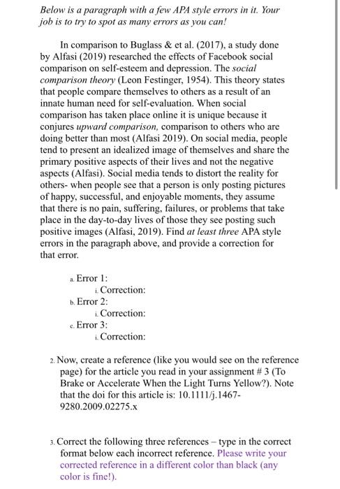 Below is a paragraph with a few APA style errors in | Chegg.com