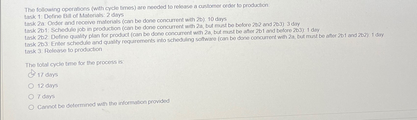 Solved The following operations (with cycle times) ﻿are | Chegg.com