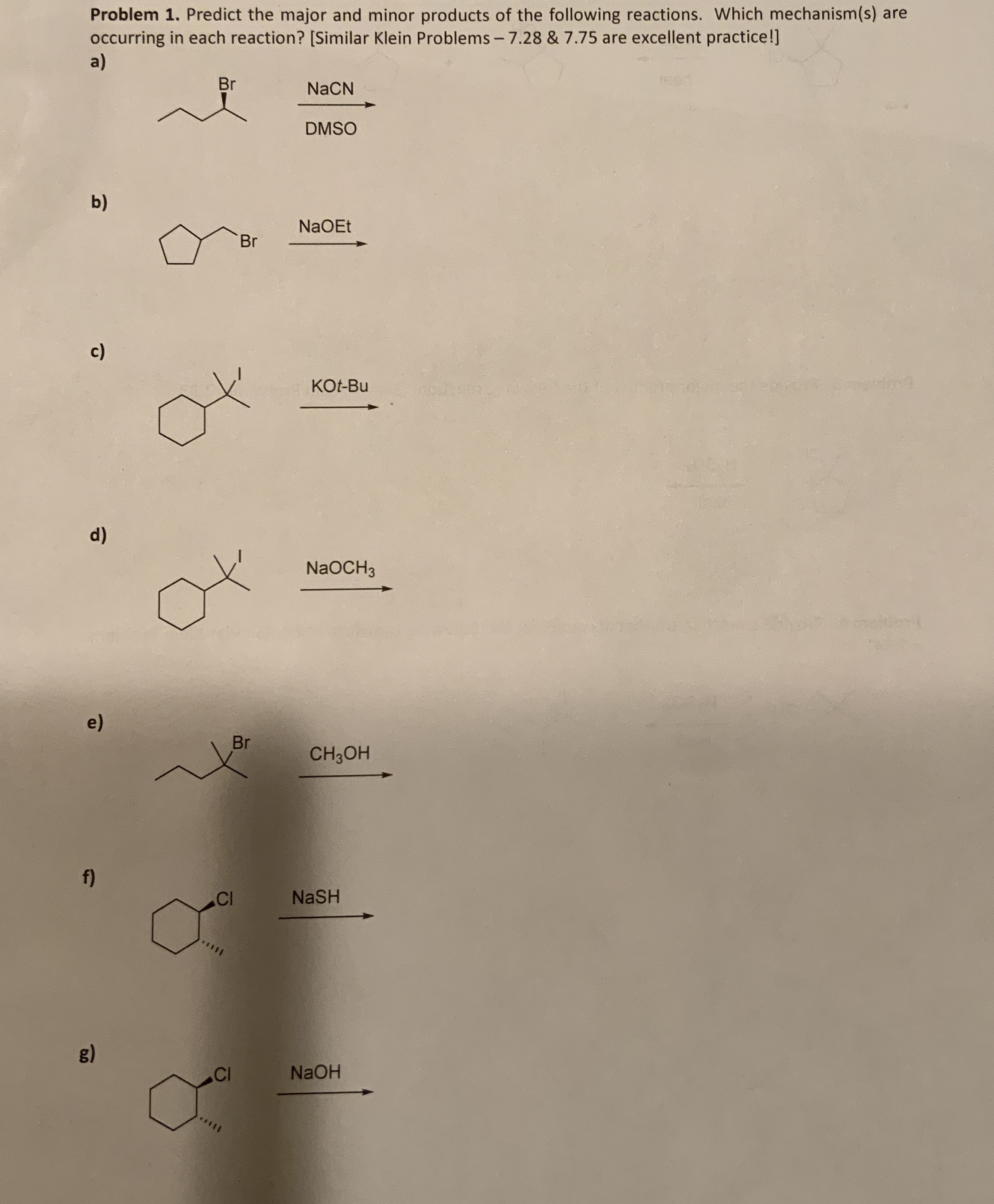 Solved Problem 1. ﻿Predict the major and minor products of | Chegg.com