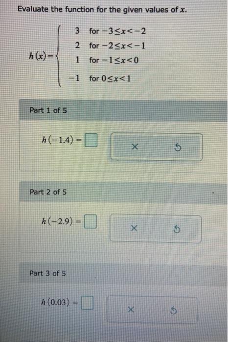Solved Evaluate the function for the given values of x. 3 | Chegg.com