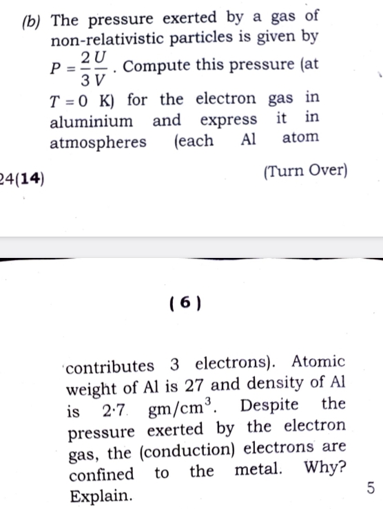 Solved (b) ﻿The pressure exerted by a gas of | Chegg.com
