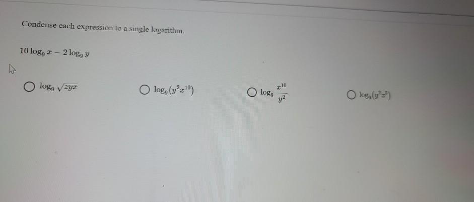 Solved Condense each expression to a single logarithm. 10 | Chegg.com