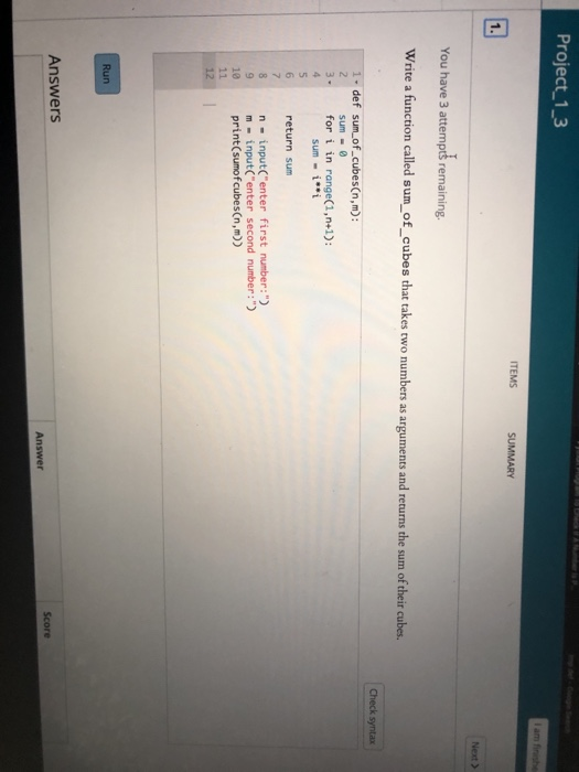 Solved Project_1_3 ITEMS SUMMARY Next > You have 3 attempts | Chegg.com