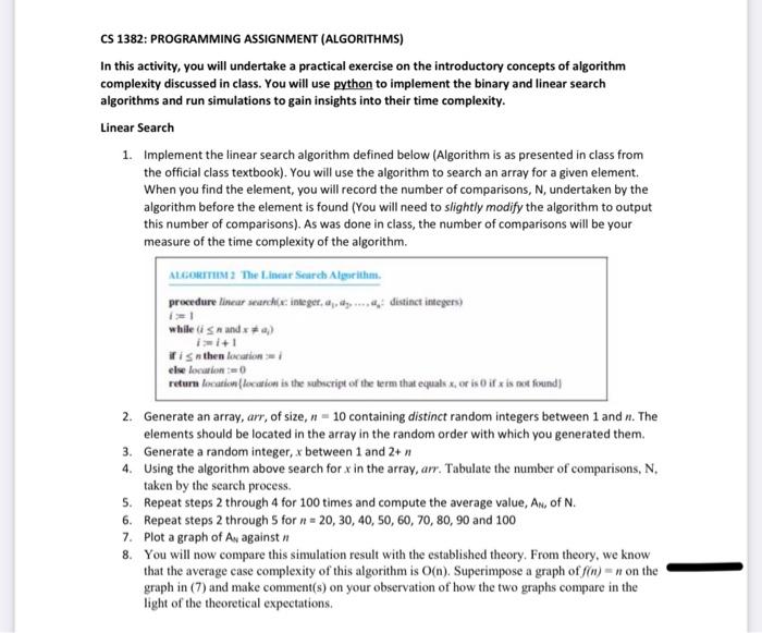 Solved Cs 1382 Programming Assignment Algorithms In This 9149