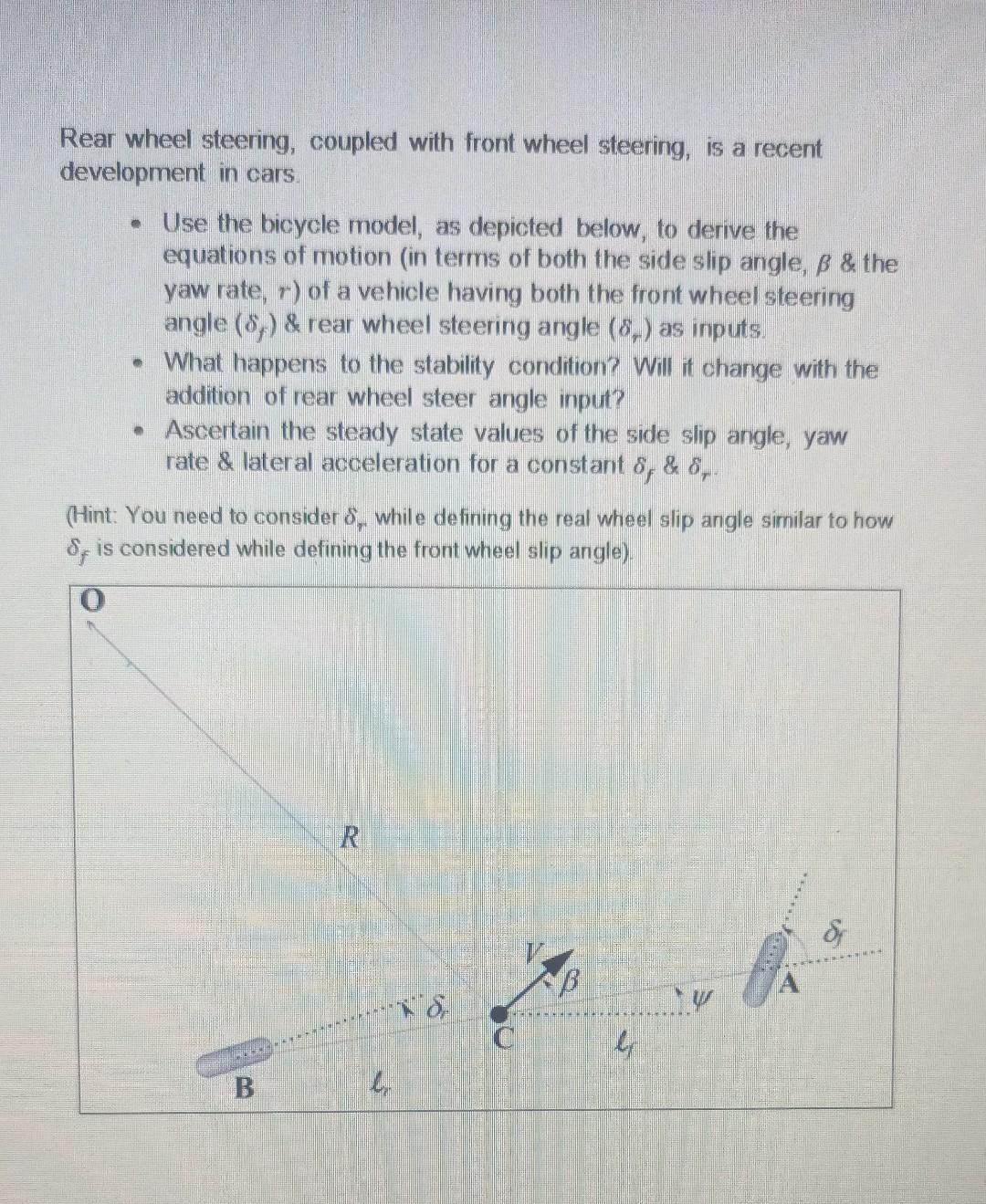 Rear wheel steering, coupled with front wheel | Chegg.com