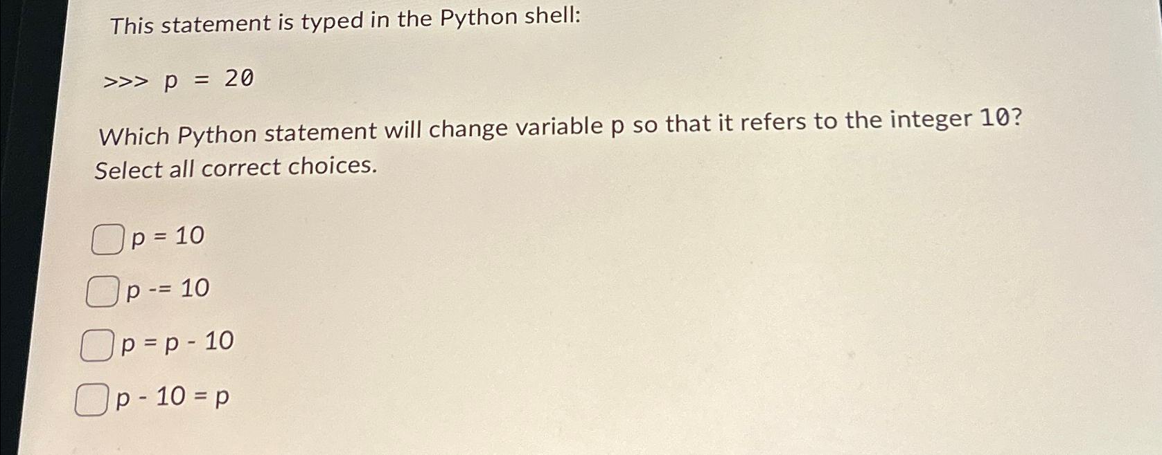 Solved This statement is typed in the Python | Chegg.com