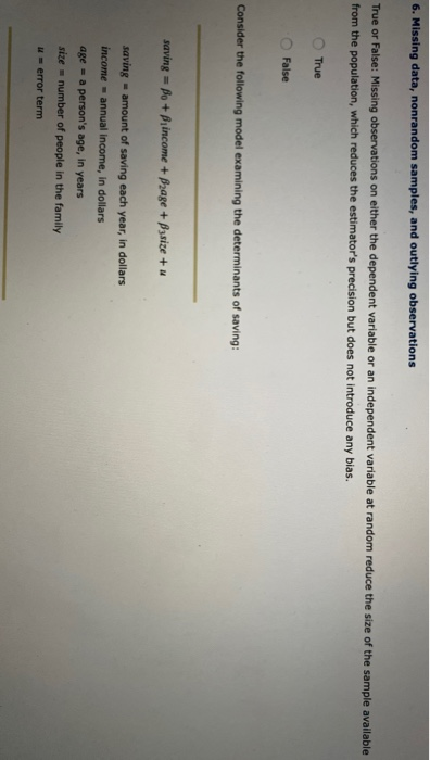 Solved 6. Missing data, nonrandom samples, and outlying | Chegg.com