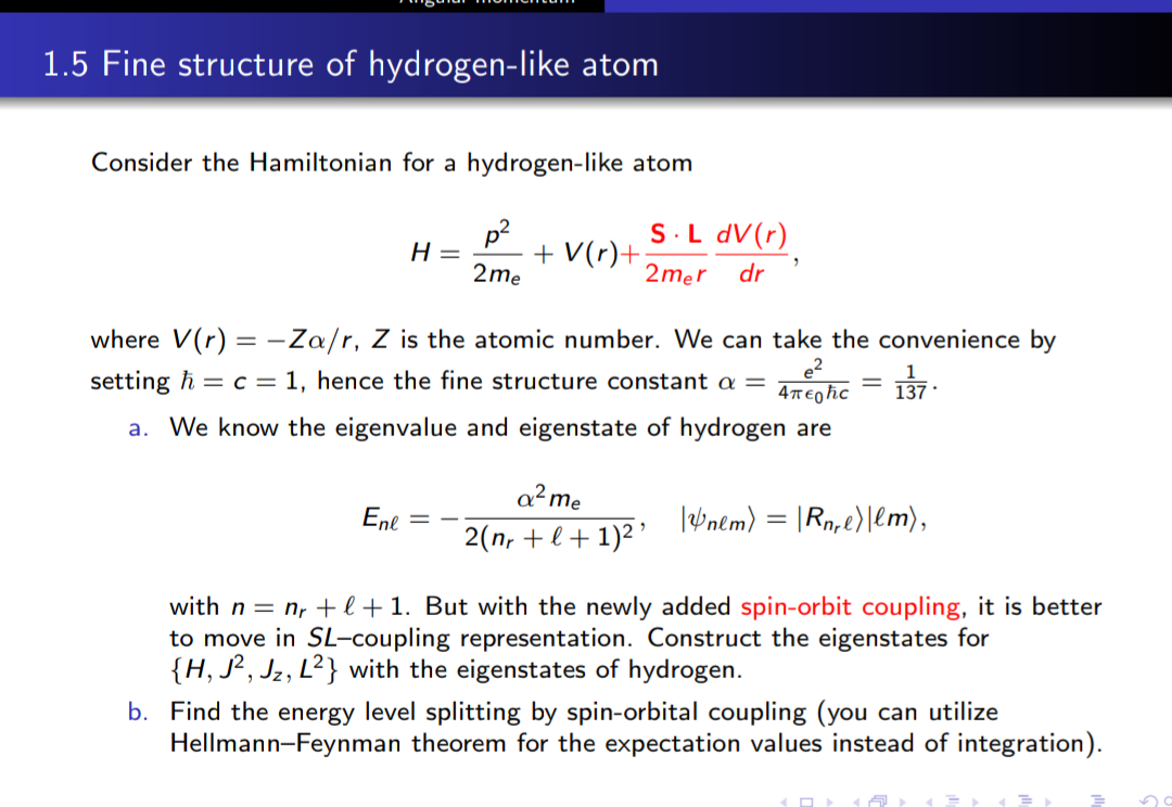 Solved 1.5 Fine structure of hydrogen-like atom Consider the | Chegg.com