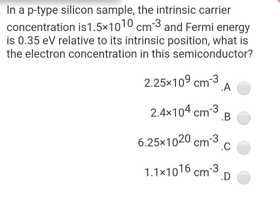 Solved A silicon material has an intrinsic concentration | Chegg.com