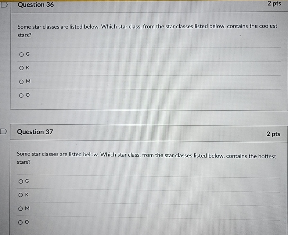 Solved Question 36 Some star classes are listed below. | Chegg.com