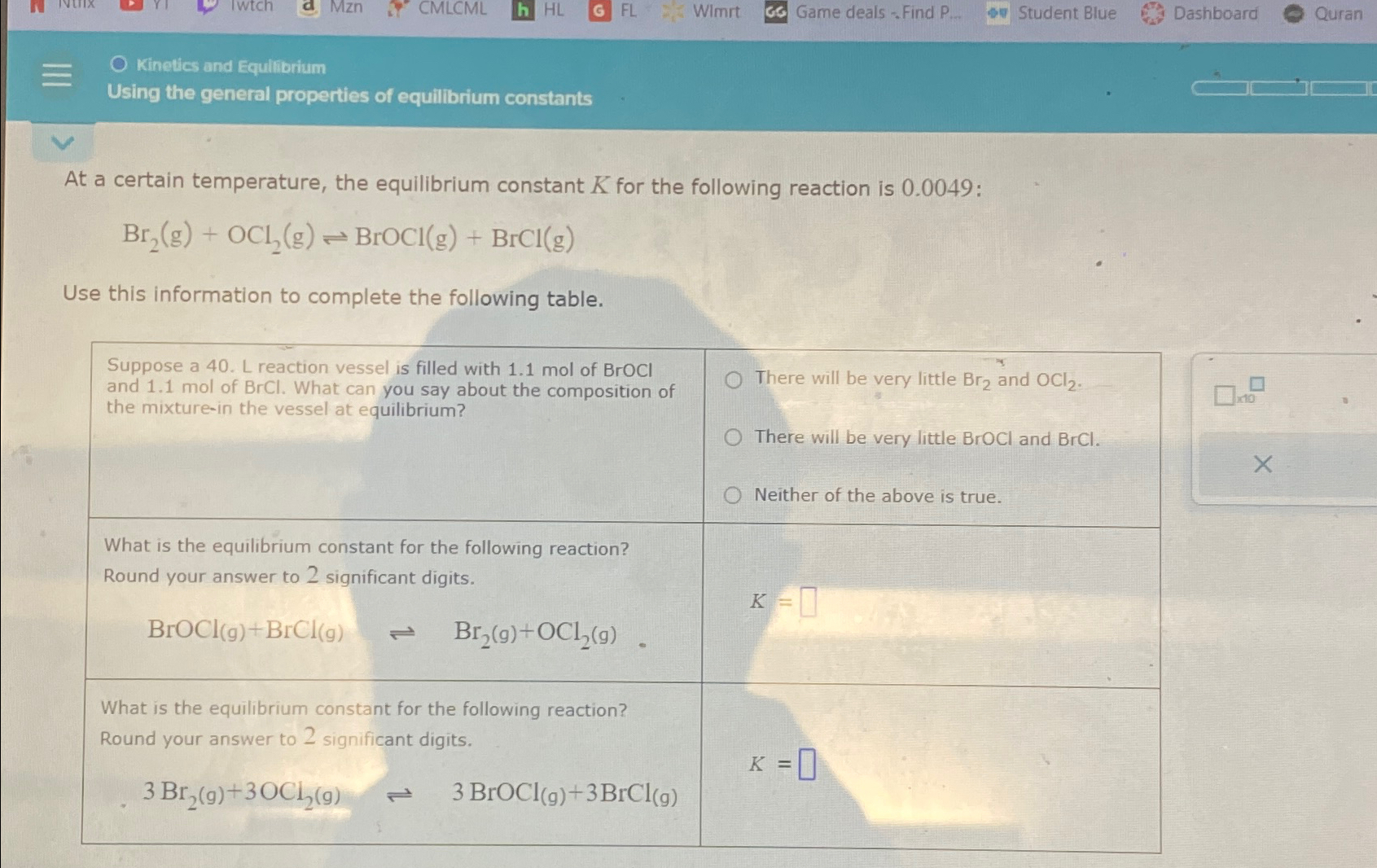 Solved Kinetics and EqulibriumUsing the general properties | Chegg.com