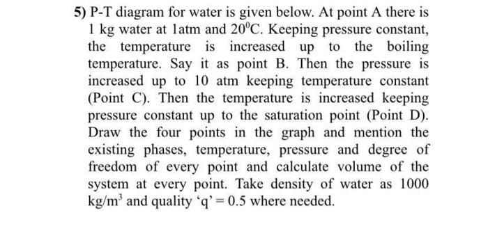 Solved 5) P-T diagram for water is given below. At point A | Chegg.com
