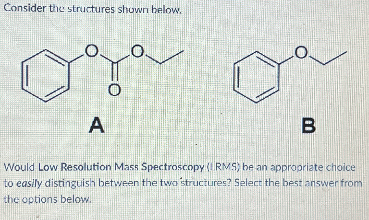 Solved Would Low Resolution Mass Spectroscopy (LRMS) ﻿be an | Chegg.com