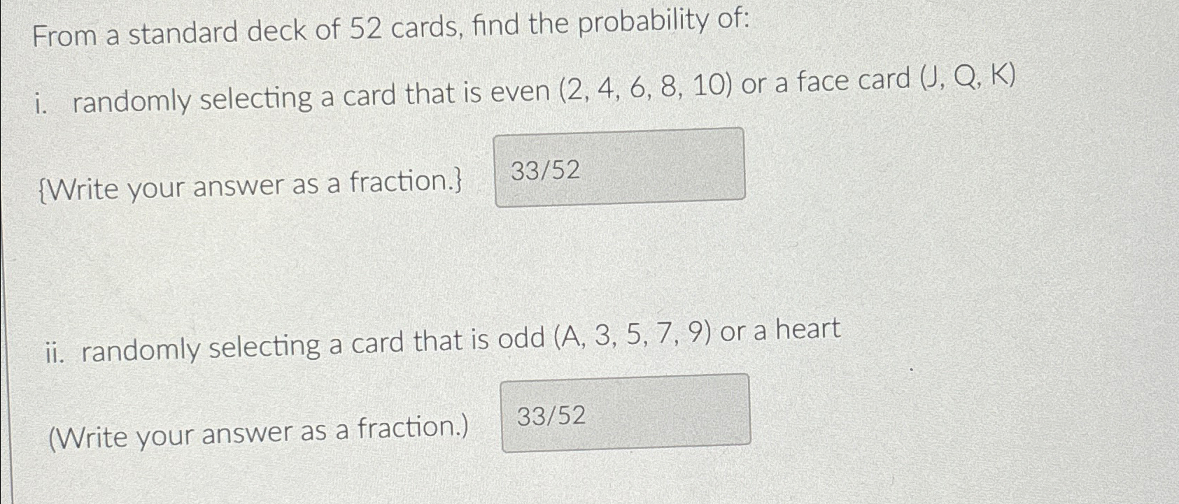 Solved From a standard deck of 52 ﻿cards, find the | Chegg.com