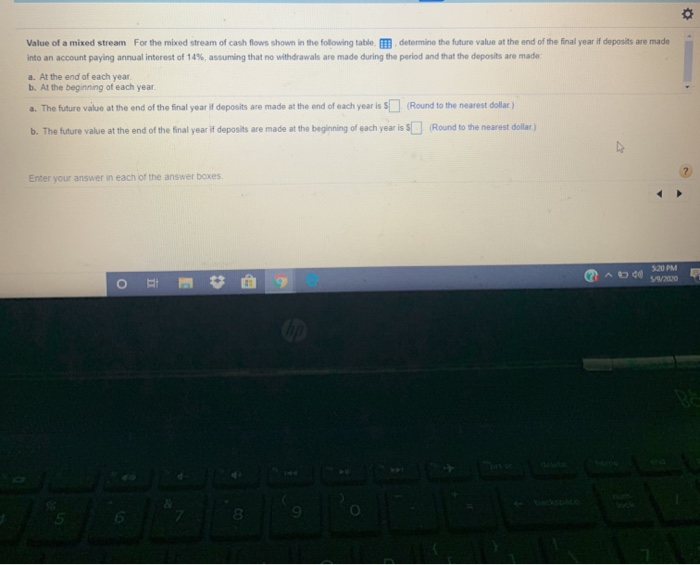 Solved Value of a mixed stream for the mixed stream of cash | Chegg.com