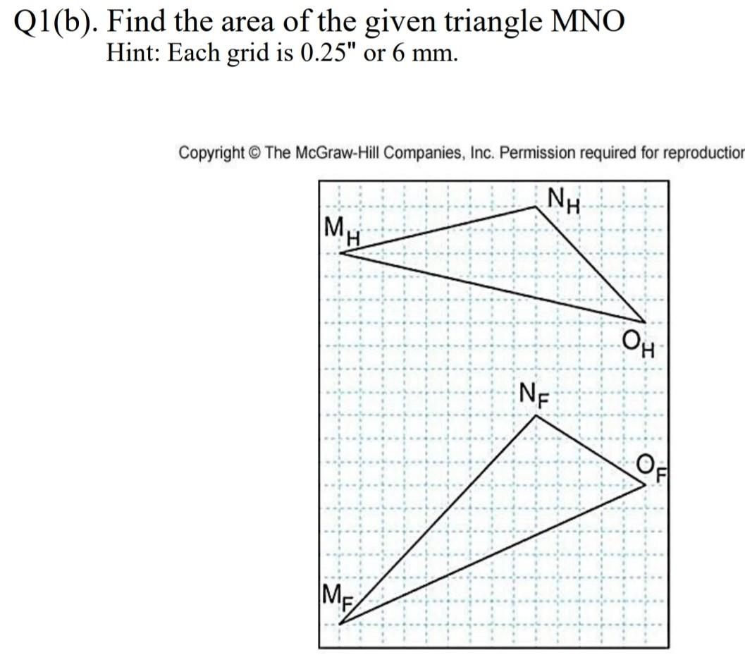 Q1(b). Find the area of the given triangle MNO Hint: | Chegg.com