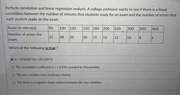 Solved Perform correlation and linear regression analysis. A | Chegg.com