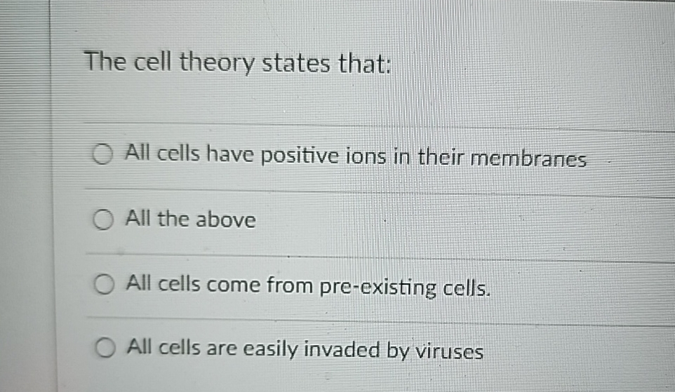 Solved The cell theory states that:All cells have positive | Chegg.com