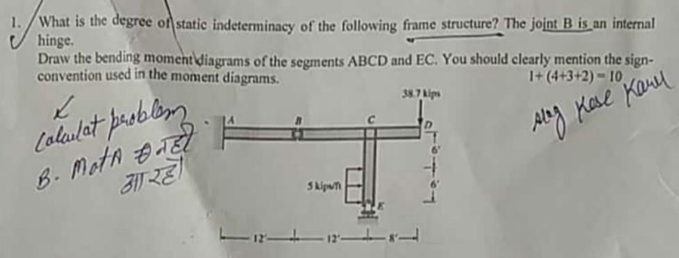 Solved 1. What is the degree of static indeterminacy of the | Chegg.com