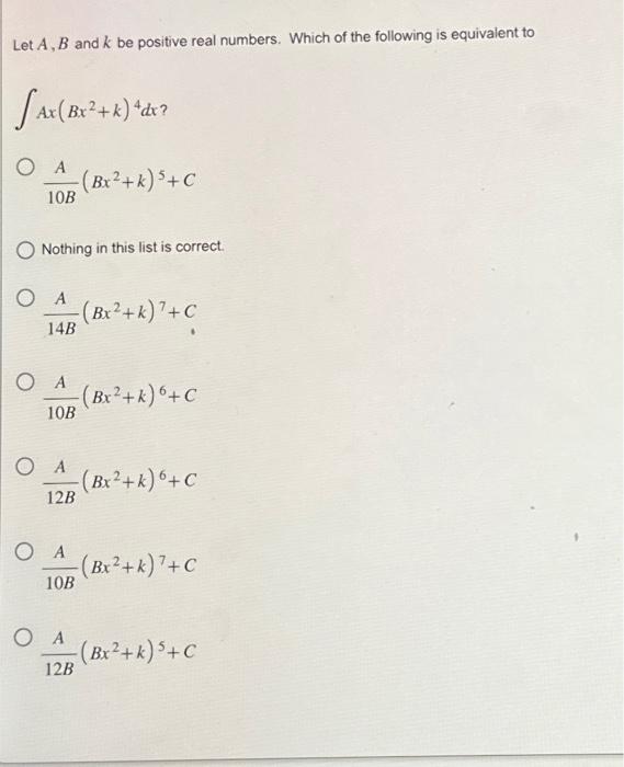 Solved Let A,B and k be positive real numbers. Which of the | Chegg.com