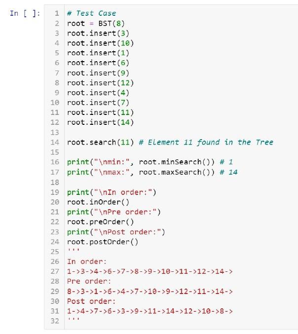 Solved Question 3 Implement the BST as a class. You are | Chegg.com