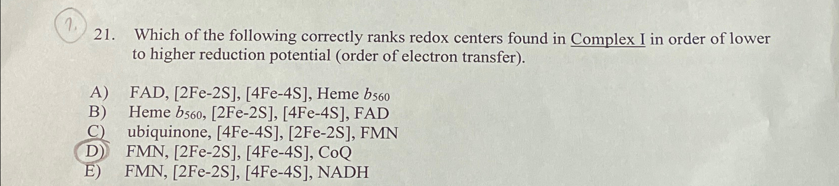 Solved Which of the following correctly ranks redox centers | Chegg.com