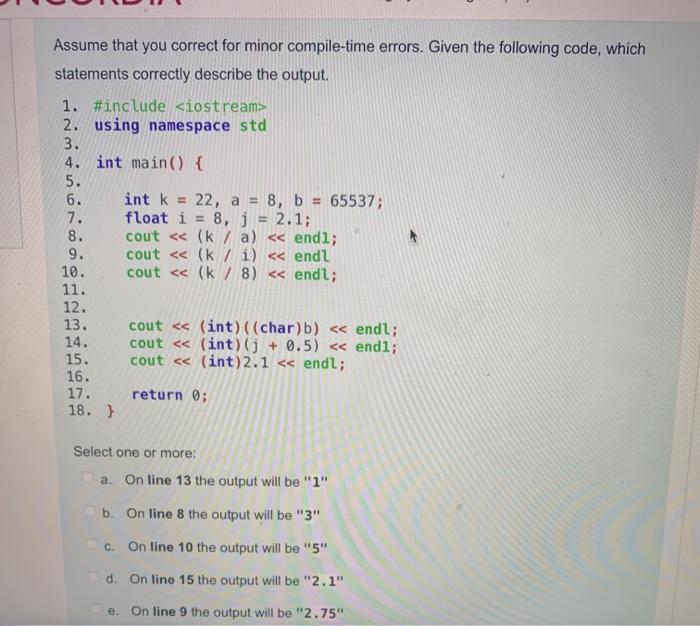 Solved Assume that you correct for minor compile-time | Chegg.com