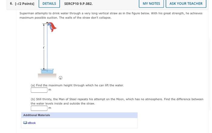 Solved 6. [-/2 points) DETAILS SERCP10 9.P.082. MY NOTES ASK | Chegg.com Solved 6. [-/2 points) DETAILS SERCP10 9.P.082. MY NOTES ASK | Chegg.com