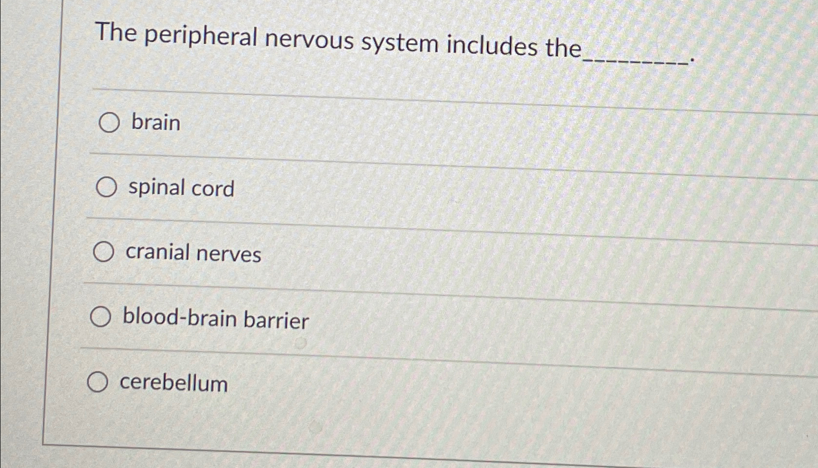 Solved The peripheral nervous system includes the | Chegg.com