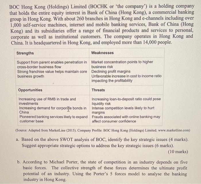 Solved BOC Hong Kong (Holdings) Limited (BOCHK or the | Chegg.com