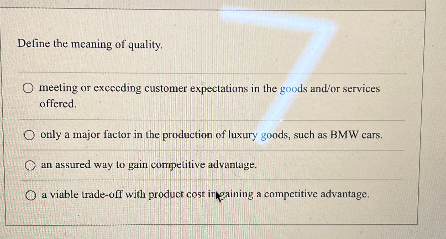 Solved Define the meaning of quality.meeting or exceeding | Chegg.com