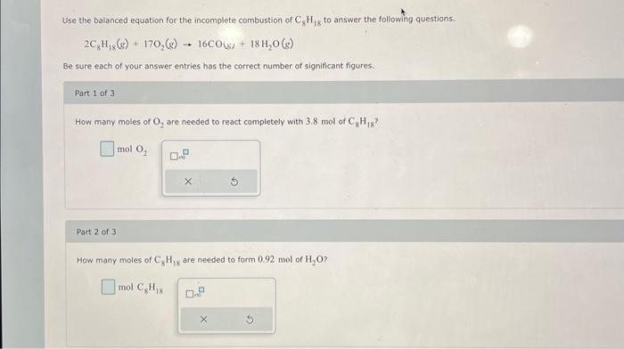 Solved Use the balanced equation for the incomplete | Chegg.com