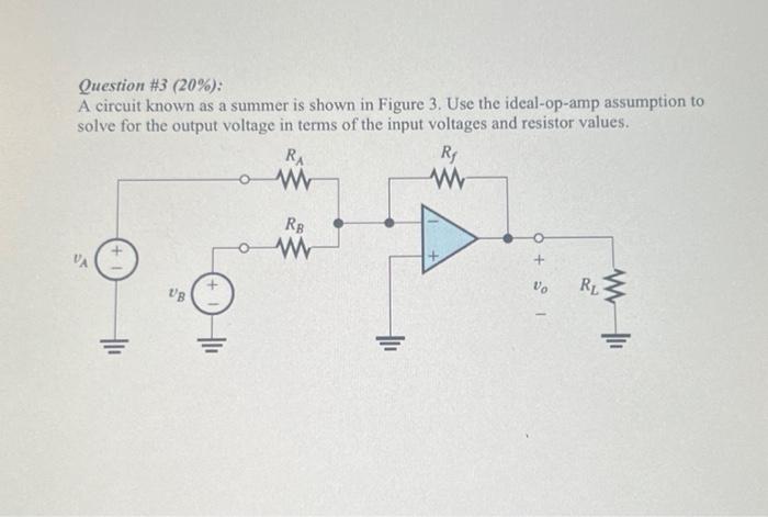 Solved Question \#3 (20\%): A circuit known as a summer is | Chegg.com