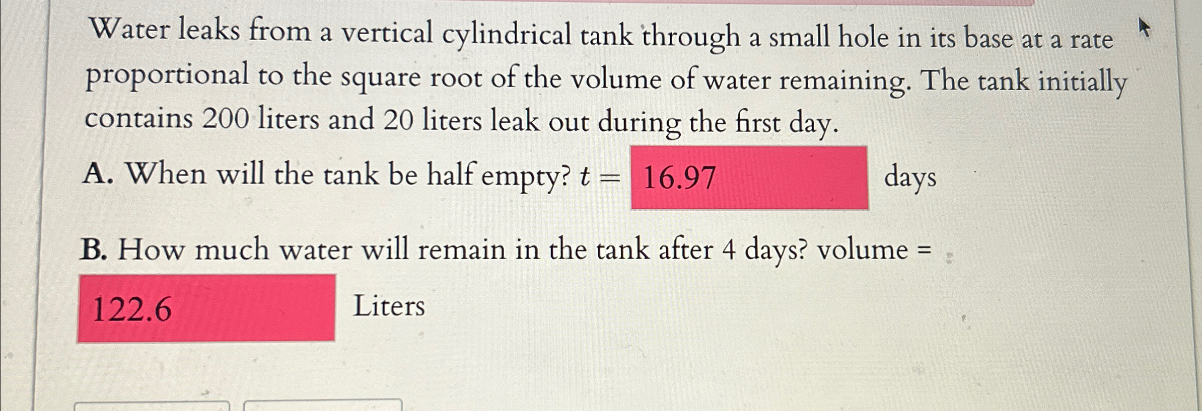 Solved Water leaks from a vertical cylindrical tank through | Chegg.com