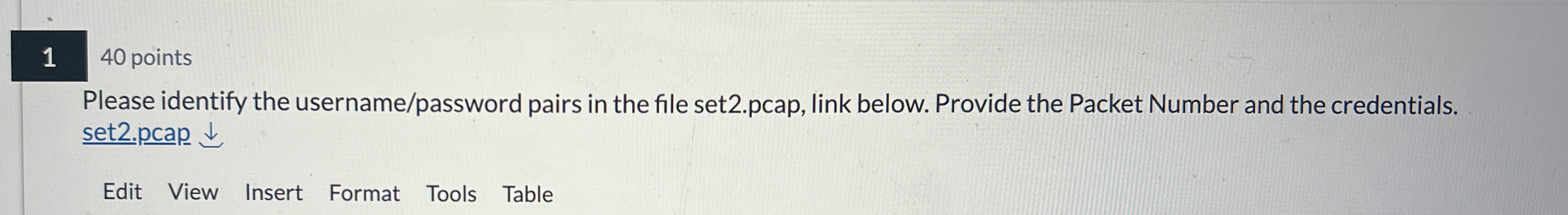 Solved 140 ﻿pointsPlease identify the username/password | Chegg.com
