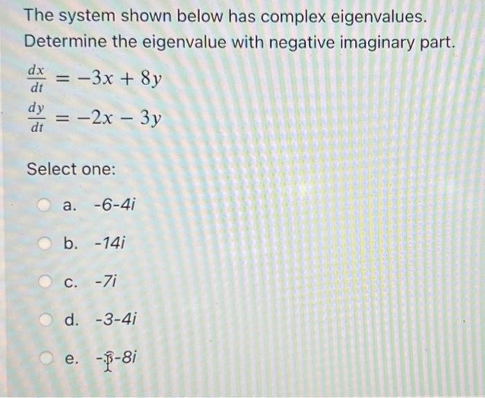 Solved The system shown below has complex eigenvalues. | Chegg.com