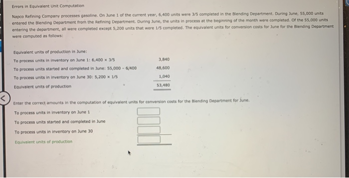Solved Errors In Equivalent Unit Computation Napco Refining 