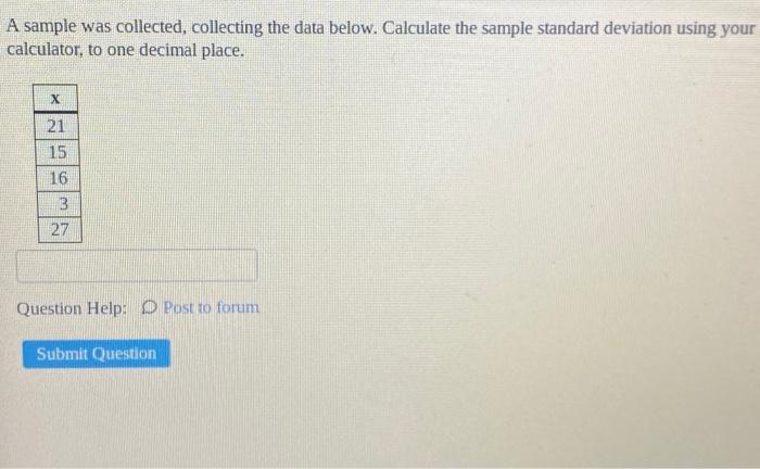 Solved A sample was collected, collecting the data below. | Chegg.com