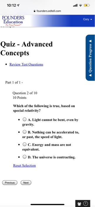 Solved 10:124 founders.edtell.com FOUNDERS Education Cory - | Chegg.com