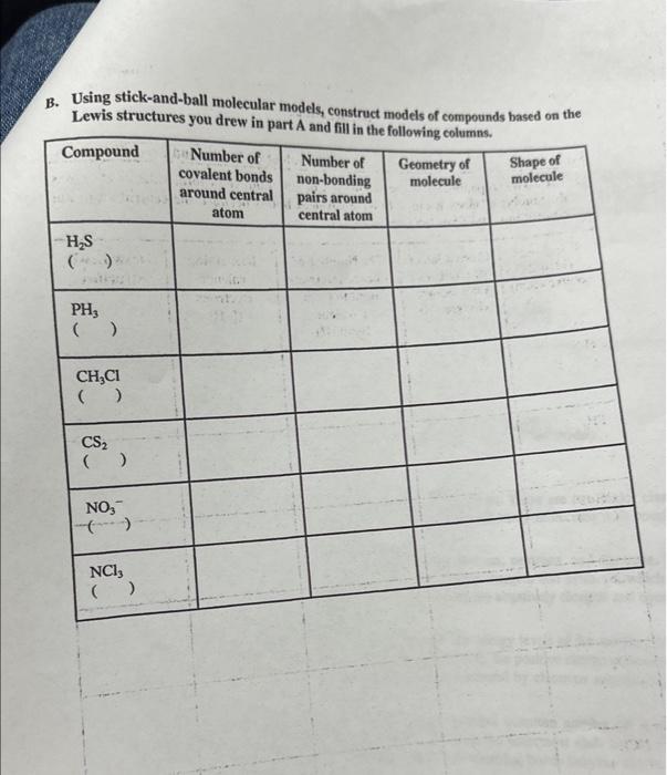 Solved B. Using stick-and-ball molecular models, construct | Chegg.com