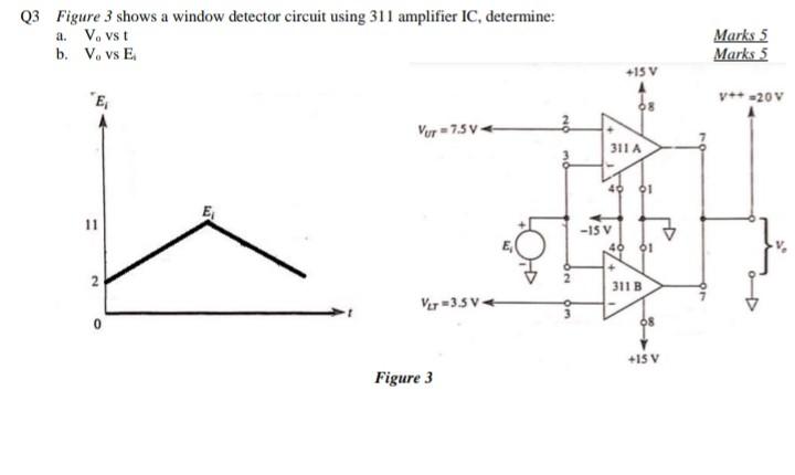 Solved Q3 Figure 3 shows a window detector circuit using 311 | Chegg.com