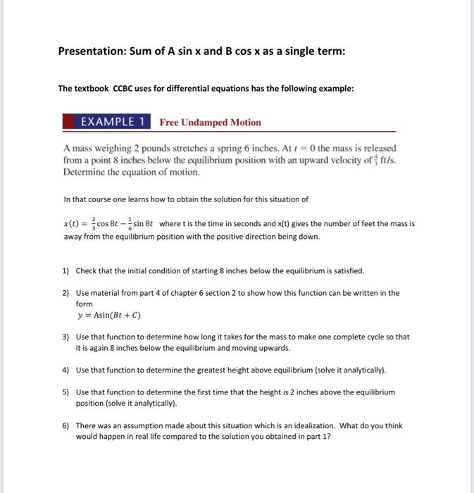 Presentation: Sum of Asinx and Bcosx as a single | Chegg.com