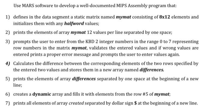 Solved Use MARS software to develop a well-documented MIPS | Chegg.com