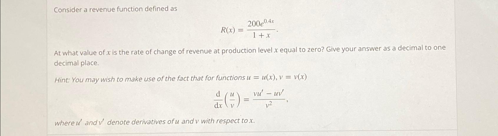 Solved Consider a revenue function defined | Chegg.com
