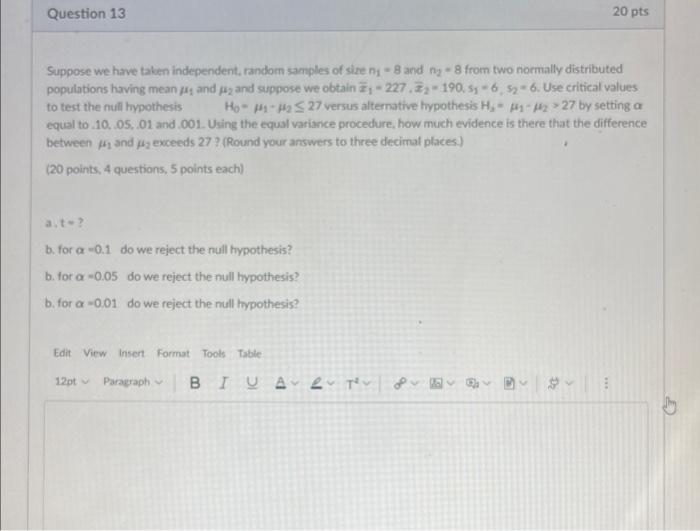 Solved Suppose we have taken independent, random samples of | Chegg.com