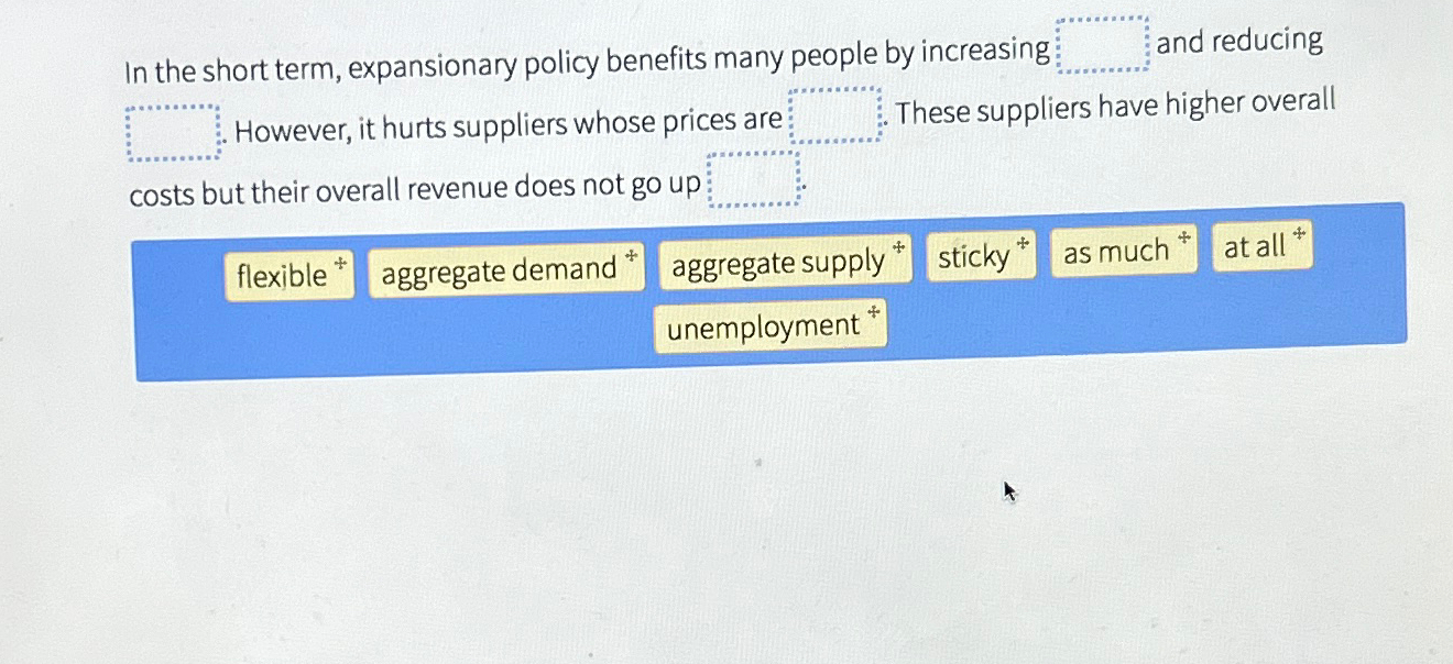 Solved In the short term, expansionary policy benefits many | Chegg.com